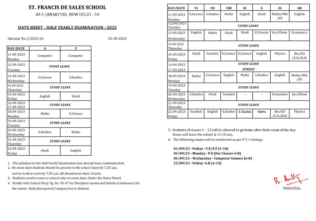 DATE SHEET – HALF YEARLY EXAMINATION 2023 (UPDATED) – St. Francis de ... DATE SHEET – HALF YEARLY EXAMINATION 2023 (UPDATED) – St. Francis de ...