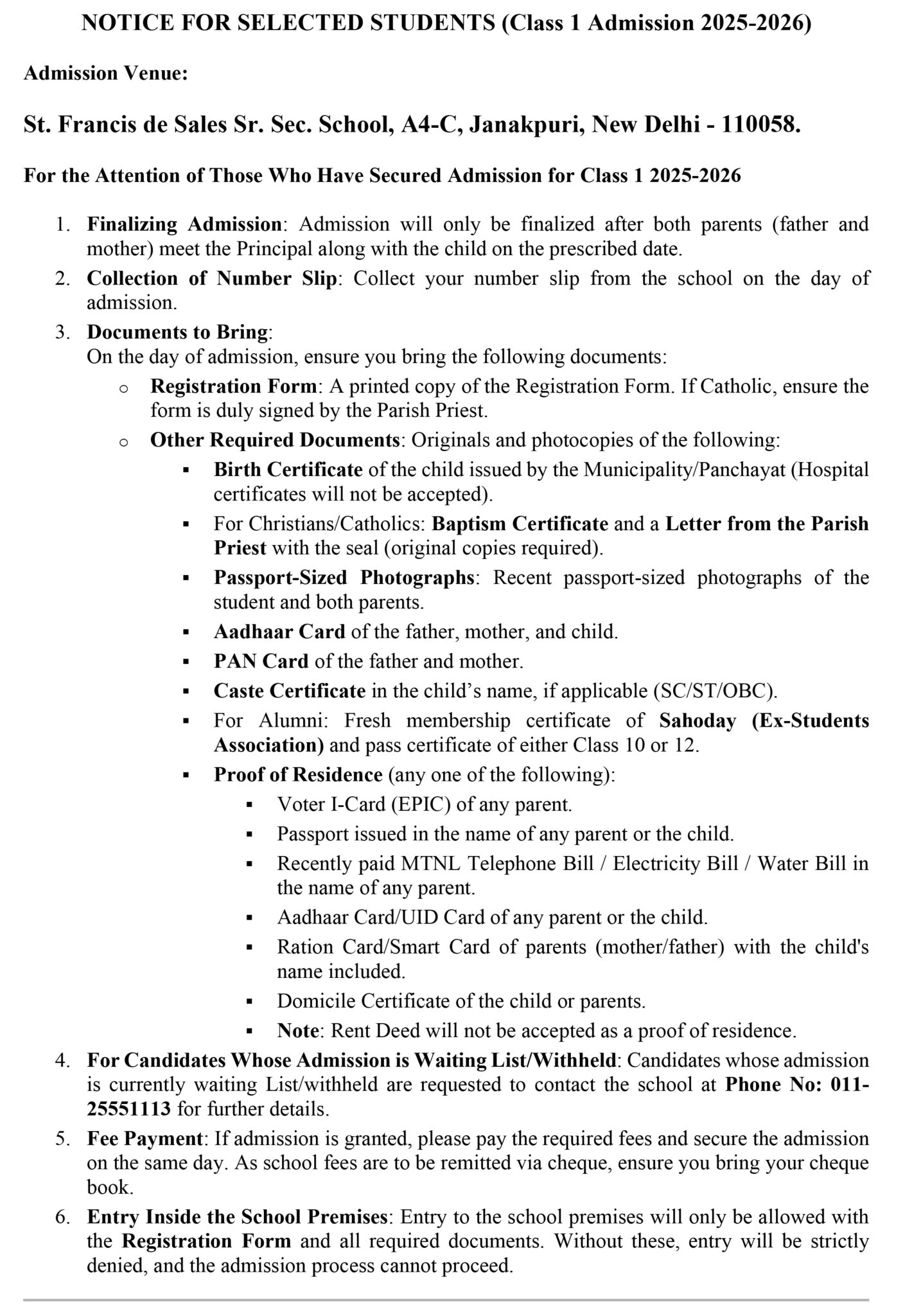 LIST OF SELECTED CANDIDATES FOR CLASS 1 ADMISSION 2025-26 – St. Francis ...